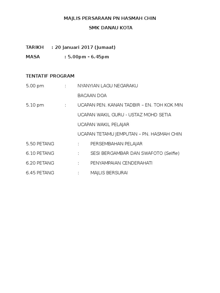 Tentatif Majlis Persaraan Guru | PDF