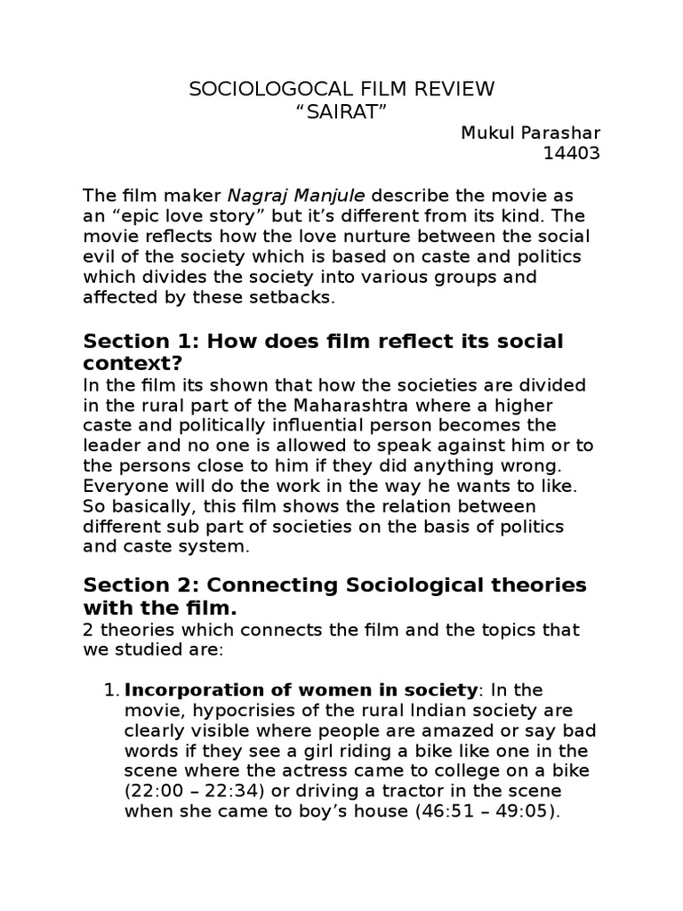 Sociological Film Review | PDF | Caste | Sociology