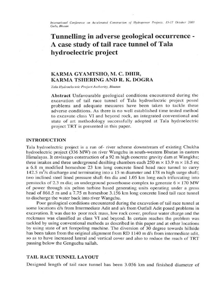 Tunnelling in Adverse Geological Occurrence - A Case Study of Tail Race Tunnel of Tala ...