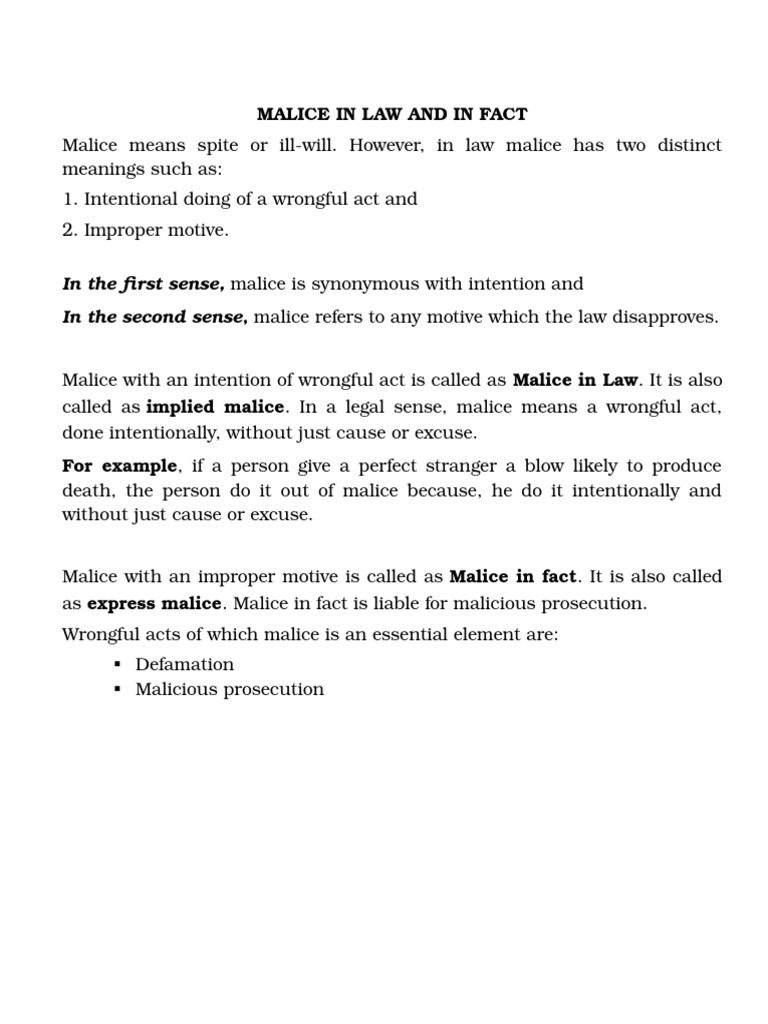 Defining Malice Exploring The Distinction Between Malice In Law And