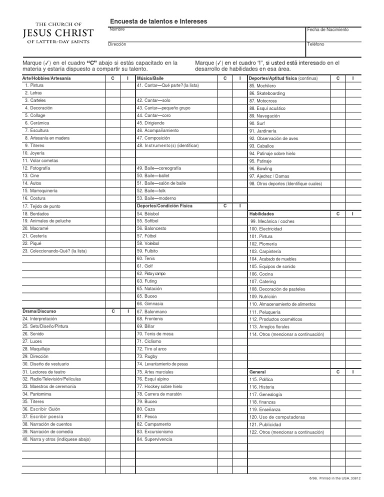 Encuesta de Talentos e Intereses | PDF | Bailes | Recreación