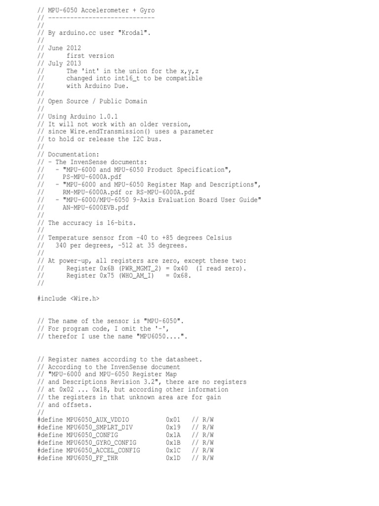 Mpu 6050 | PDF | Integer (Computer Science) | Arduino