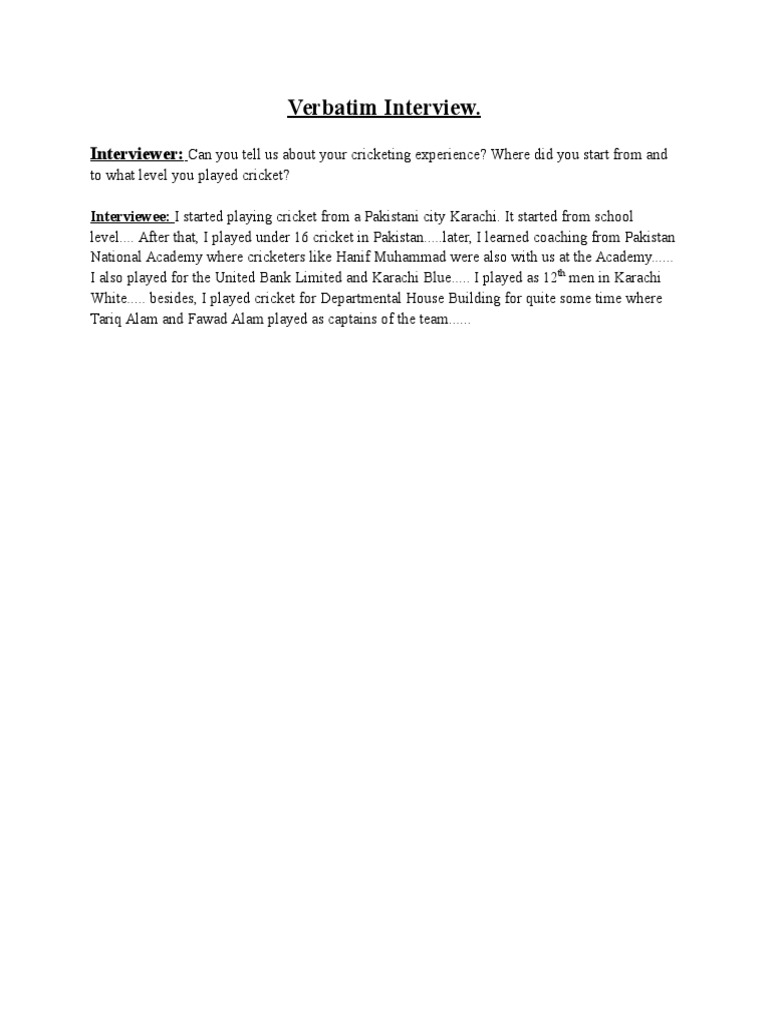 Verbatim Interview.: Interviewer | PDF