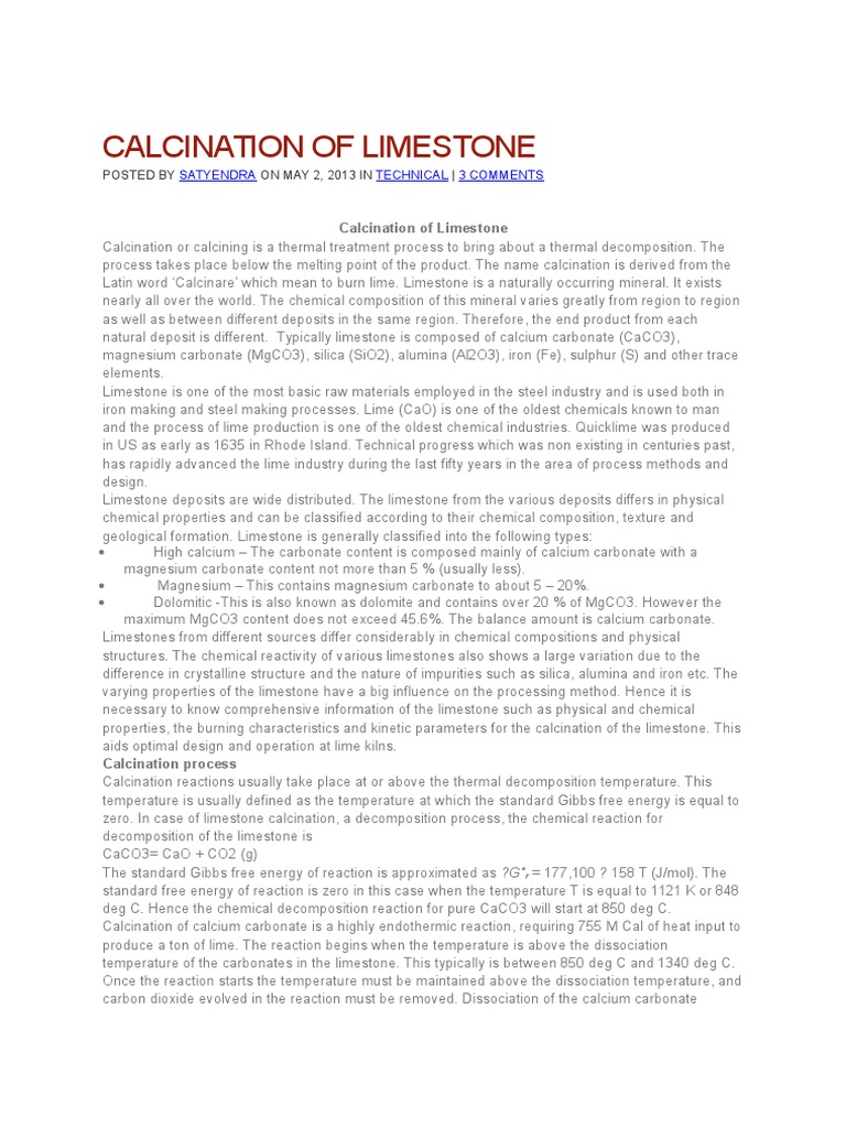 Calcination of Limestone | PDF