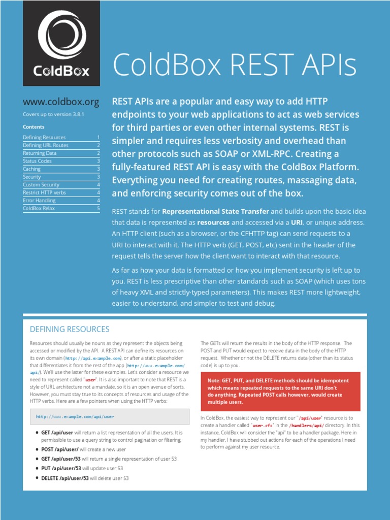 ColdBox REST APIs Refcard | PDF | Representational State Transfer ... ColdBox REST APIs Refcard | PDF | Representational State Transfer ...