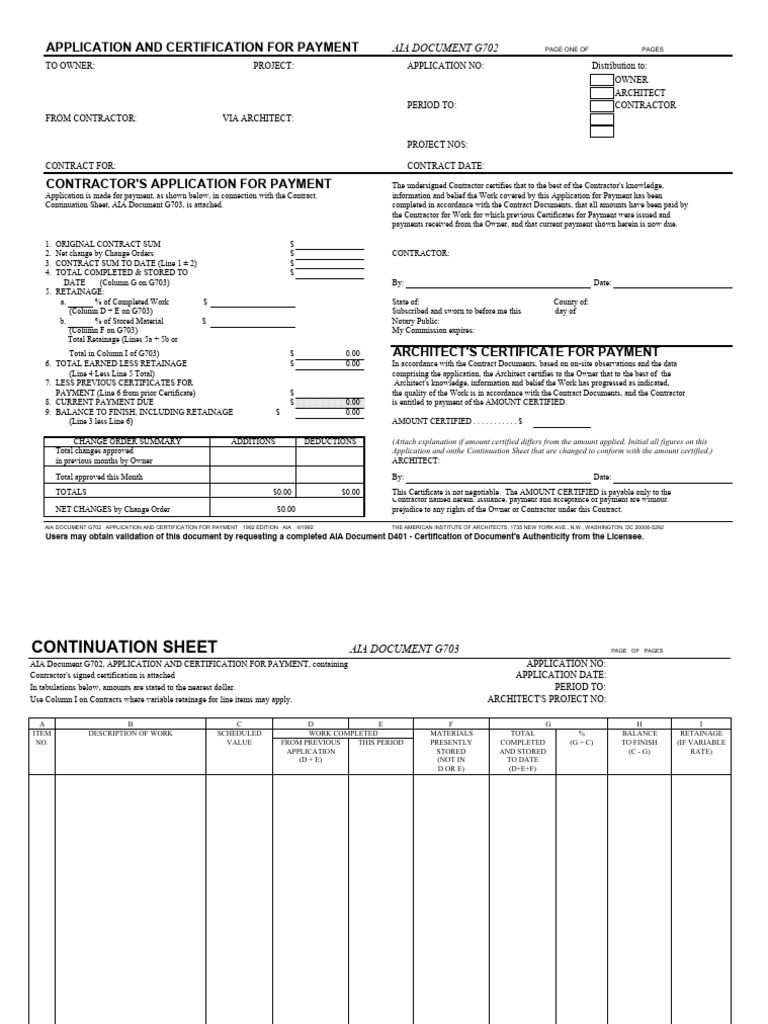 AIA G702 Payment Application Form | PDF | Architect | Government