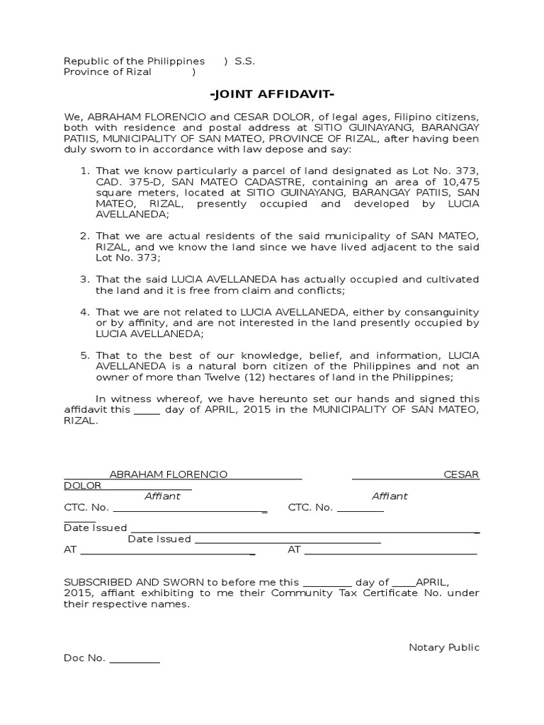 Joint Affidavit-: Affiant Affiant | PDF
