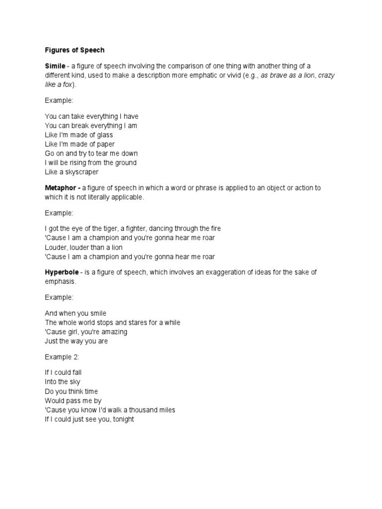 Figures of Speech in Popular Songs | PDF | Poetic Devices | Poetry