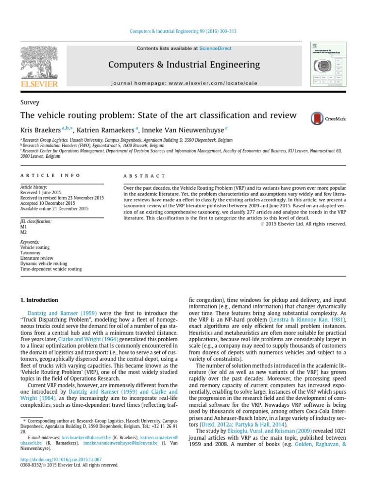 The Vehicle Routing Problem State of The Art Classification and Review ...
