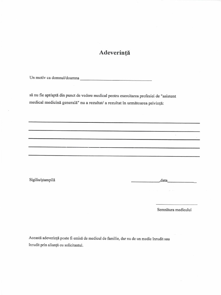 Adeverinta Medicala Model | PDF