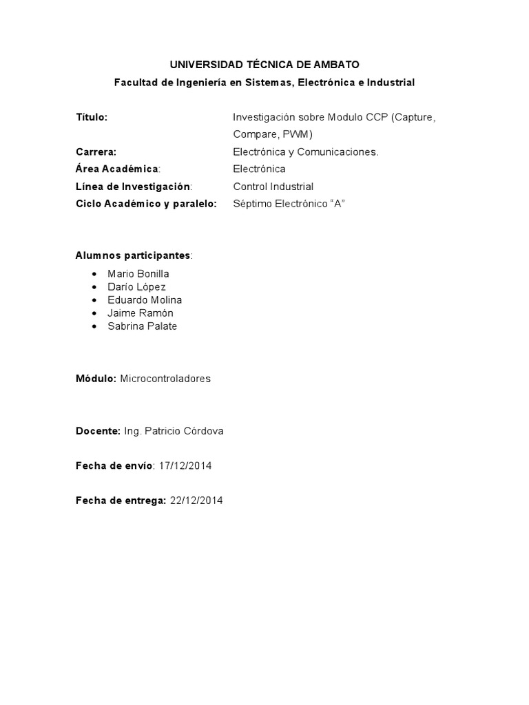 Investigación Sobre Modulo CCP (Capture, Compare, PWM) | PDF ...