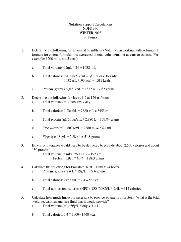 Nutrition Support Calculations | PDF | Calorie | Carbohydrates