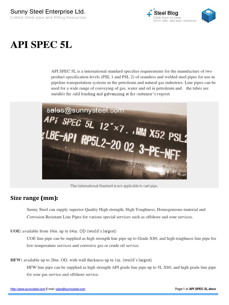 Api Spec 5L PDF | PDF | Pipe (Fluid Conveyance) | Building Engineering