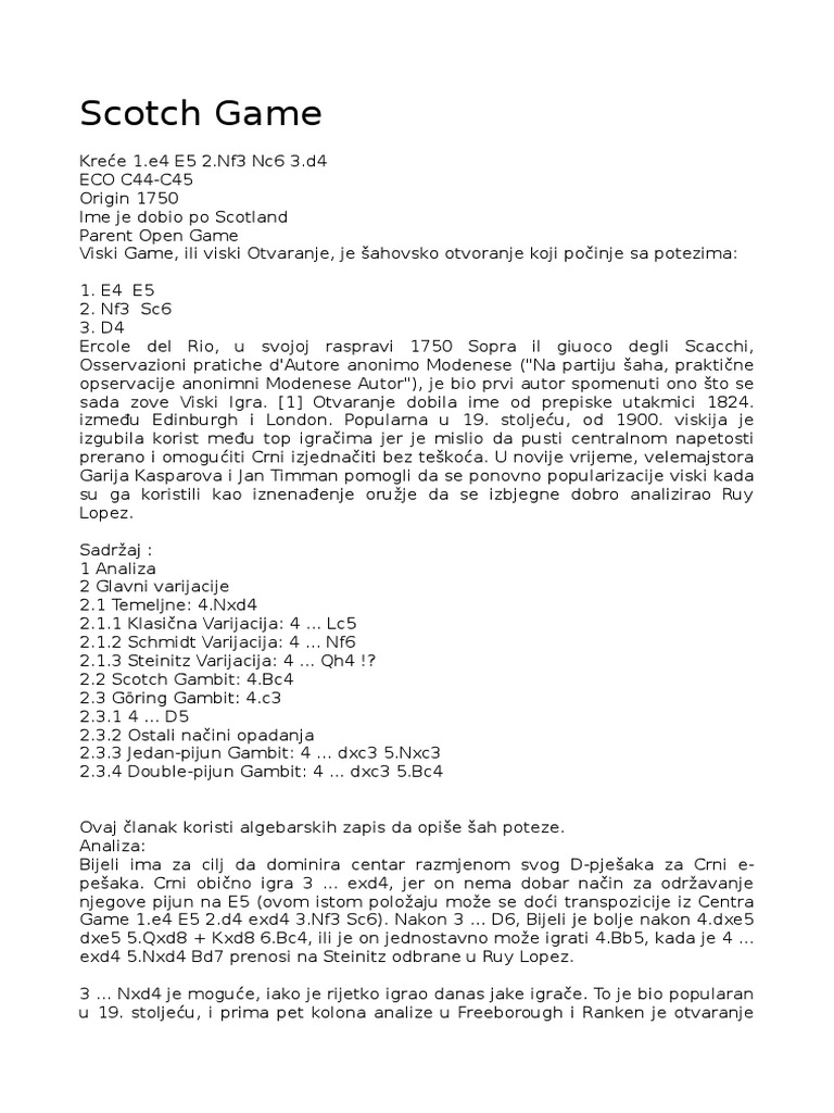 Scotch Game | PDF | Game Theory | Chess Openings