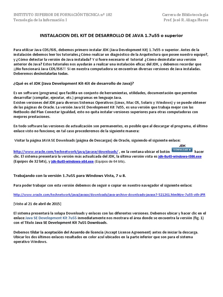 Instalación del JDK 1.7u55 en Windows | PDF | Java (lenguaje de programación) | Archivo de ...