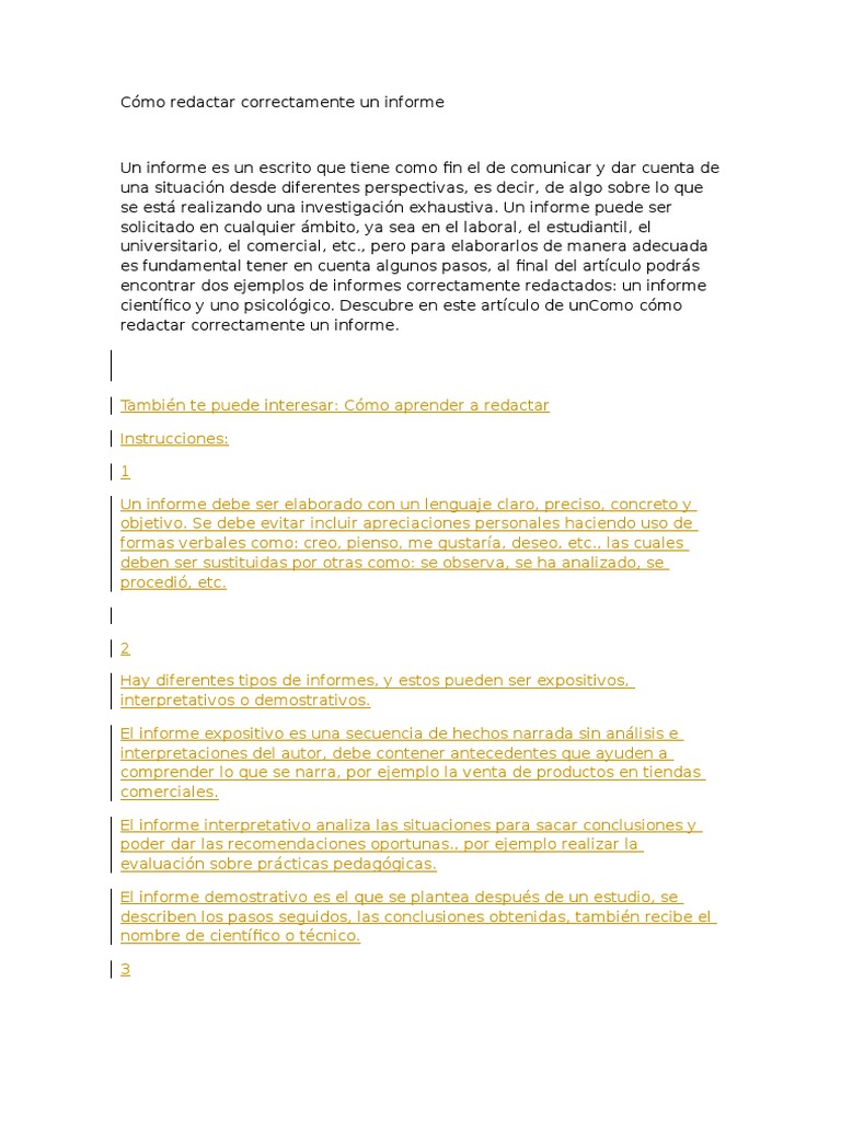 Cómo Redactar Correctamente Un Informe | Información | Aprendizaje