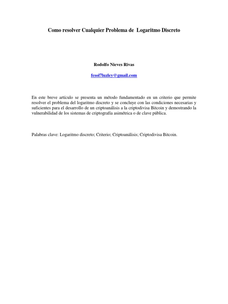 Método para Resolver Logaritmo Discreto | PDF | Clave (criptografía ...