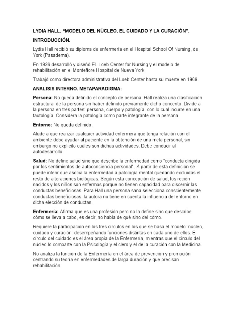 Modelo de Lydia Hall para el cuidado y la curación | PDF | Enfermería ...