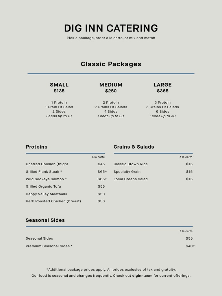 Dig Inn Catering: Classic Packages | PDF
