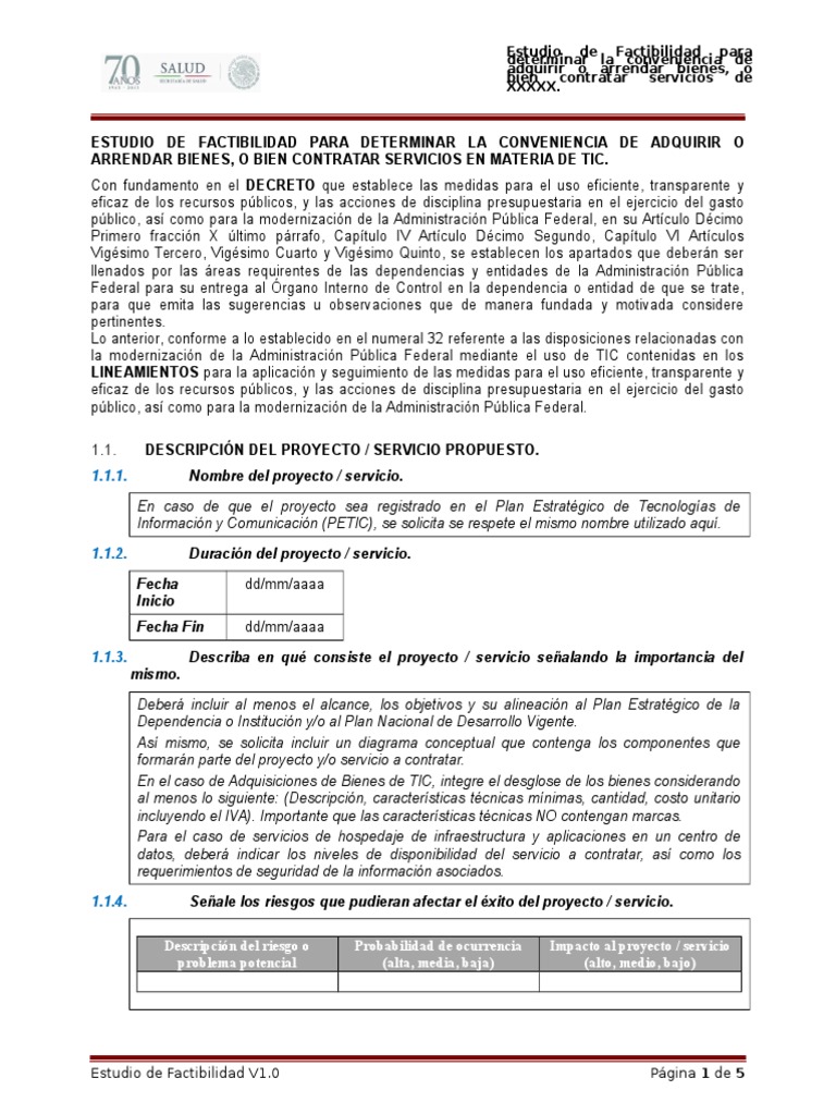 Formato Estudio de Factibilidad | PDF | Administración Pública | Presupuesto