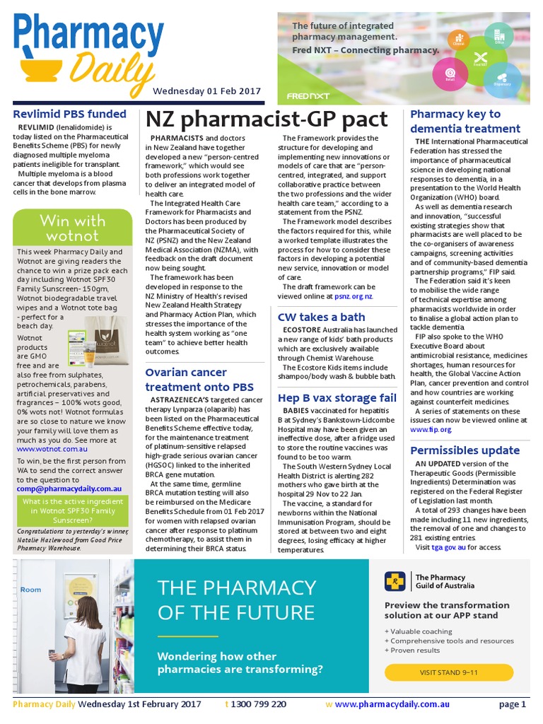 Pharmacy Daily For Wed 01 Feb 2017 - NZ pharmacist-GP Pact, Pharmacy ...
