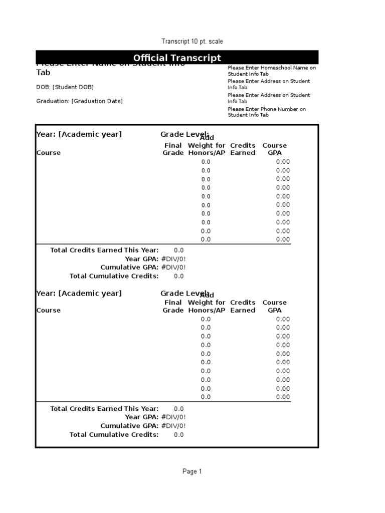 Official Transcript: Please Enter Name On Student Info Tab | PDF