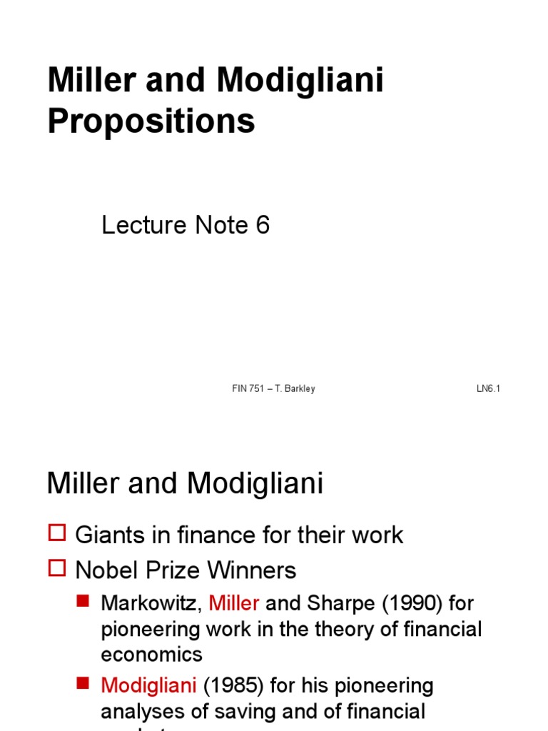 LN06-Miller and Modigliani Propositions.ppt | Capital Structure | Cost ...