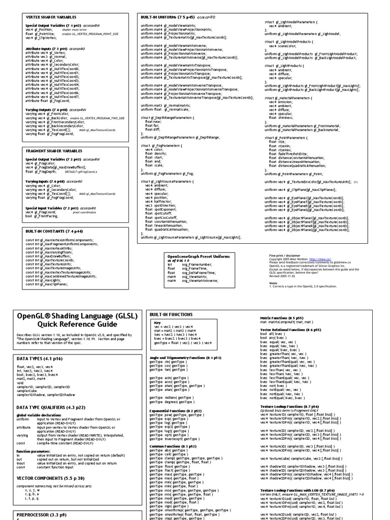 Opengl Shading Language Glsl Quick Reference Guide Pdf 3 D Computer Graphics Software