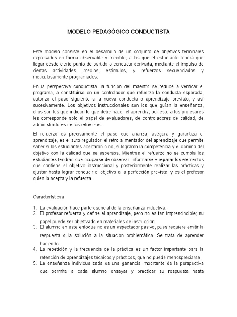 Modelo Pedagógico Conductista | PDF | Aprendizaje | Comportamiento