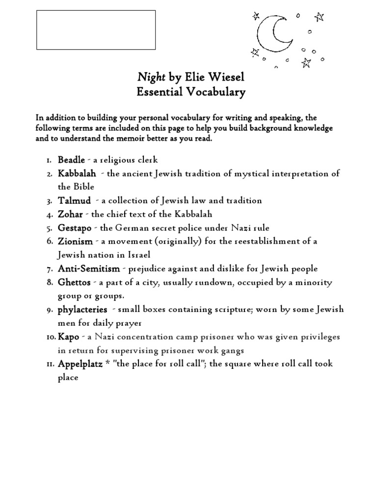 Night Vocab Packet #1 Context Clues and Matching | PDF | Vocabulary ...