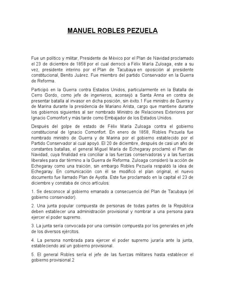 Biografía de Manuel Robles Pezuela | PDF | México independiente ...