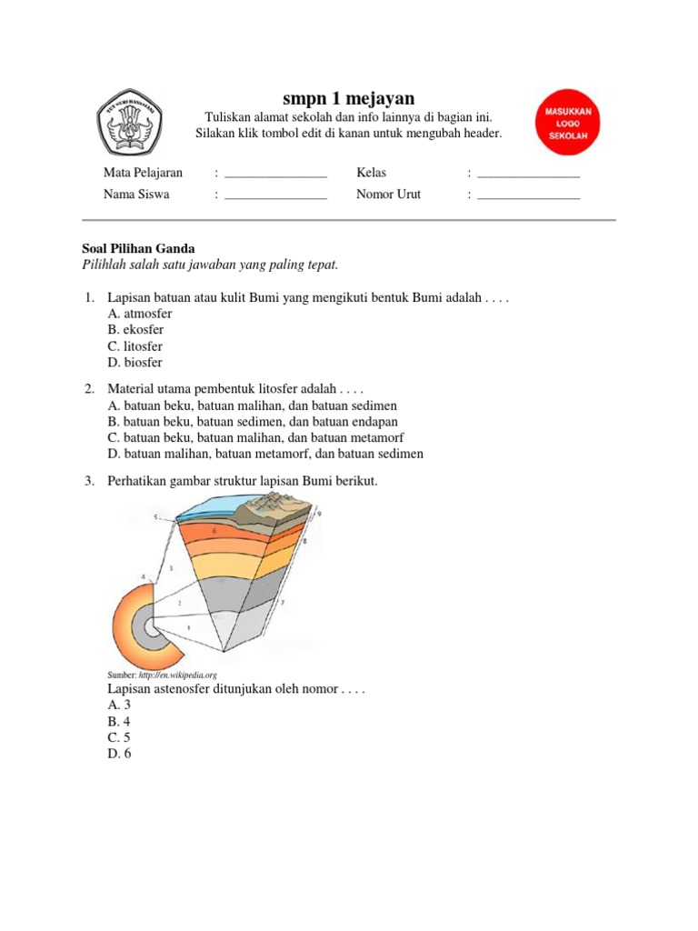 Soal Ulangan - Litosfer | PDF | Sains & Matematika
