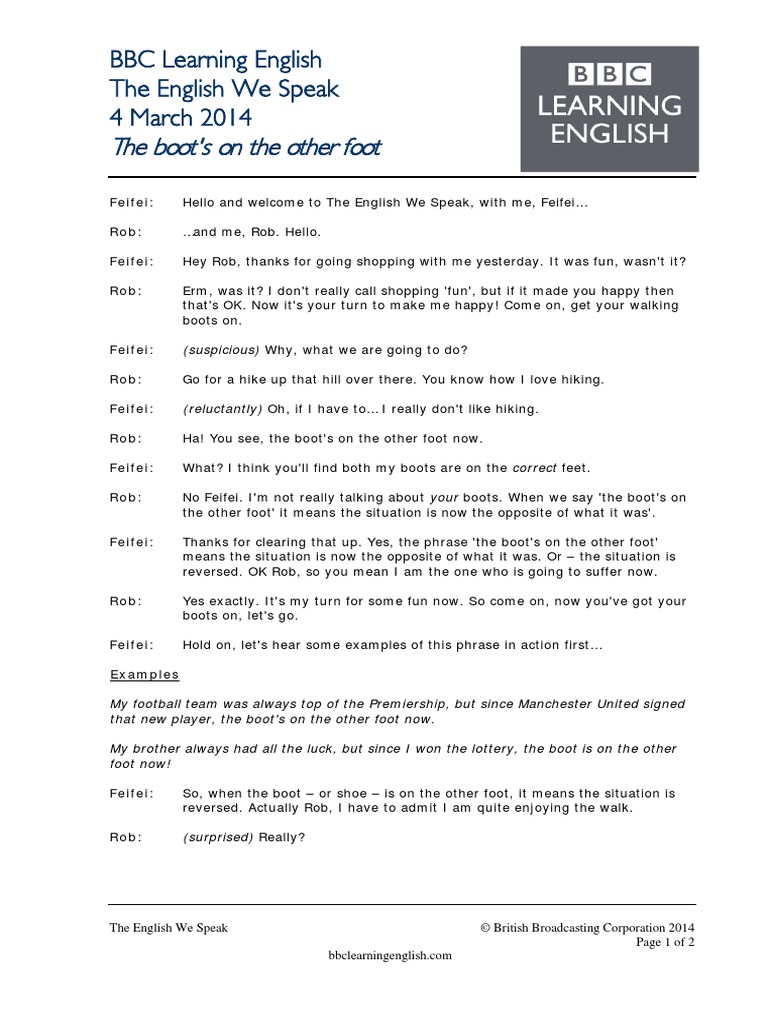 The Boot's on the Other Foot Meaning | PDF