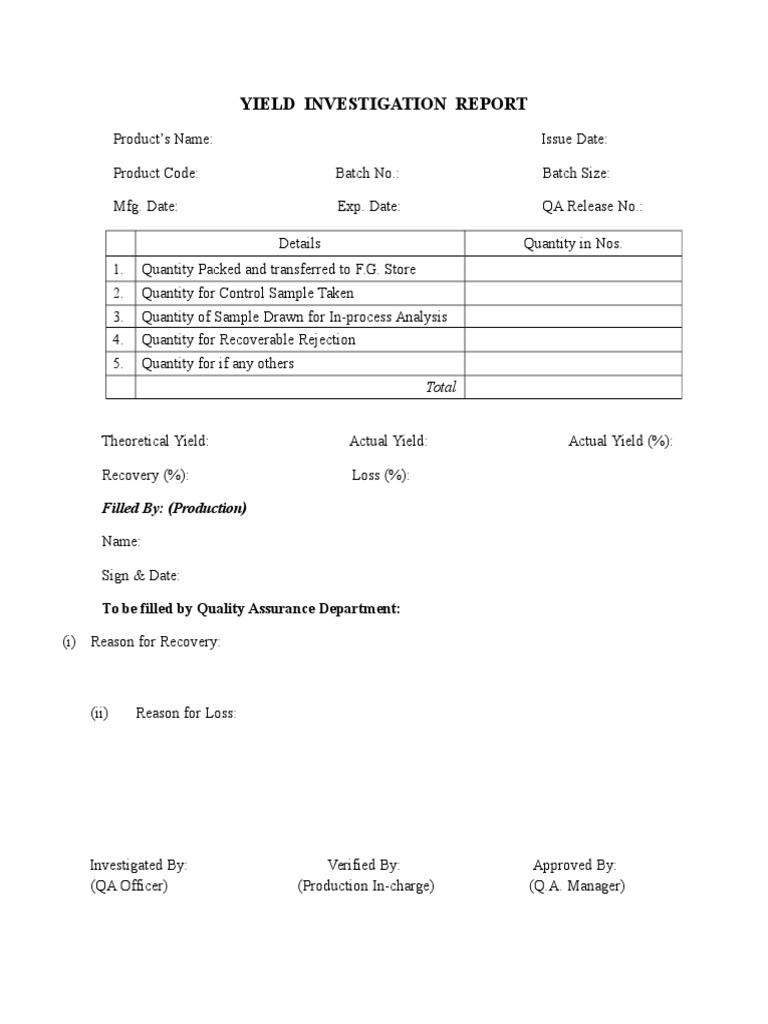 Yield Investigation Report | PDF