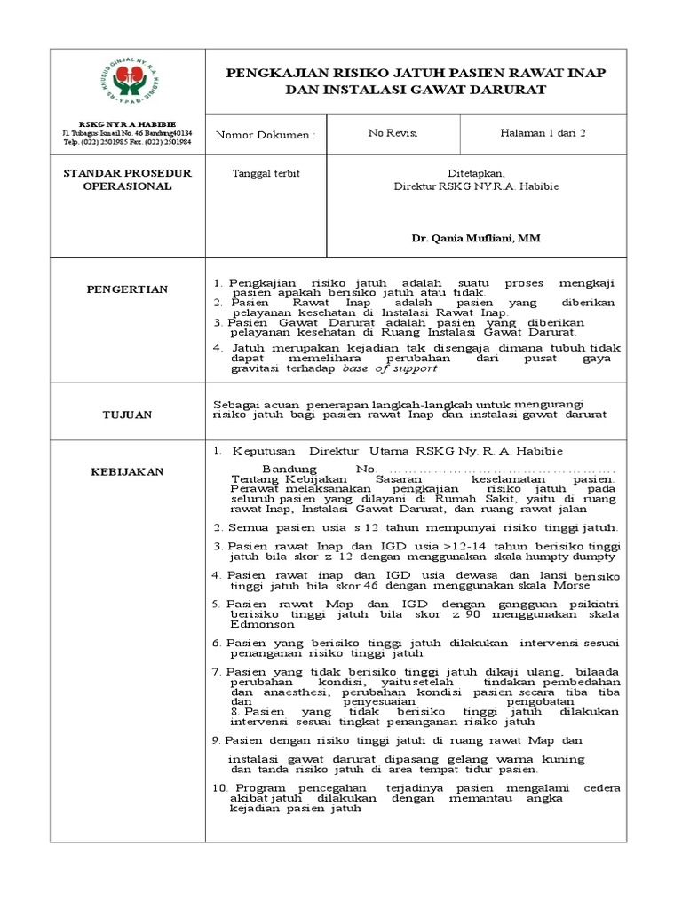 Sop Resiko Jatuh Pasien Di Ranap Dan Igd | PDF