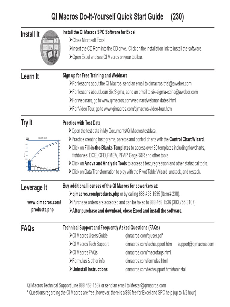 QI Macros Quick Start Card PDF | PDF | Post Office Box | Technical Support