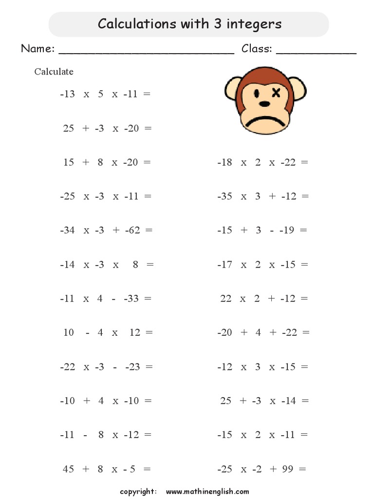 Worksheet Workingwith3integers (II) | PDF