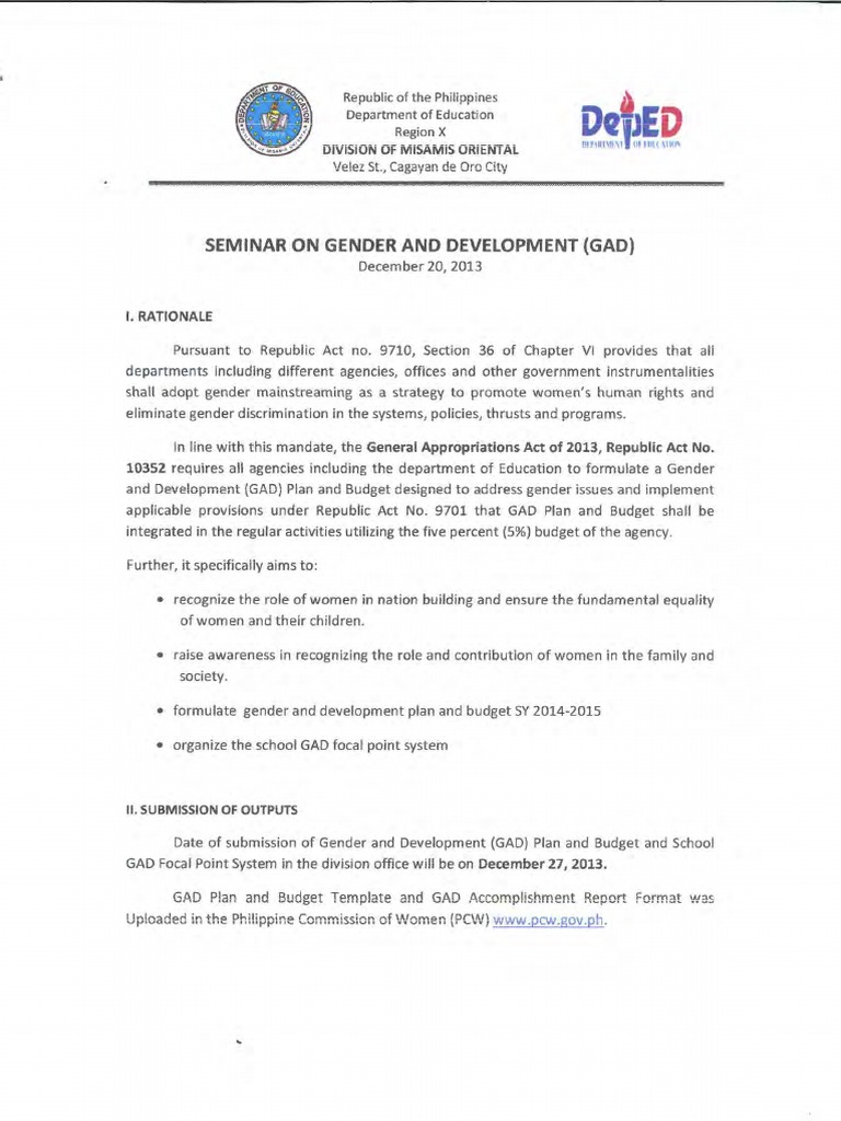 Seminar On Gender and Development Gad | PDF