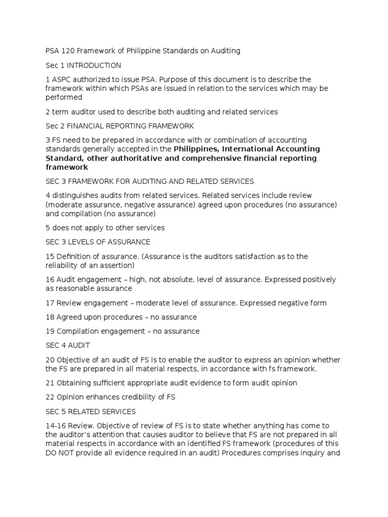 PSA 120 Framework of Philippine Standards on Auditing | Audit | Accounting