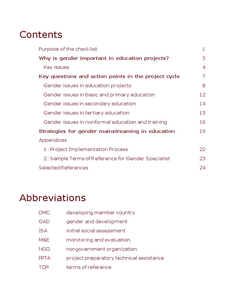 Gender Checklist Education | Gender Role | Female Education
