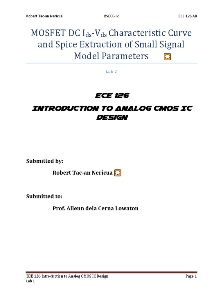 Mosfet Dc Ids Vds Characteristic Curve And Spice Extraction Of Small