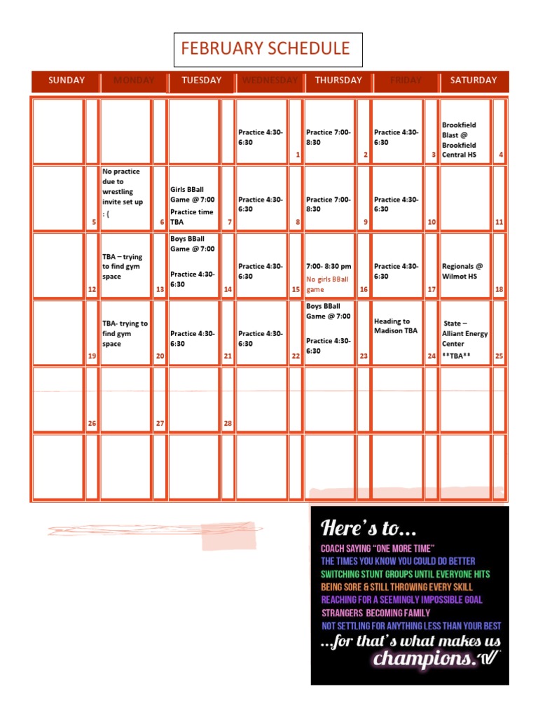 February Cheer Schedule | PDF | Sports