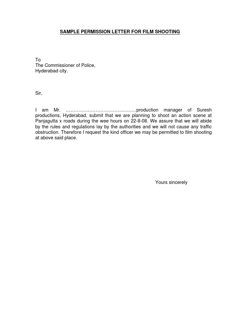 Sample Permission Letter For Film Shooting | PDF