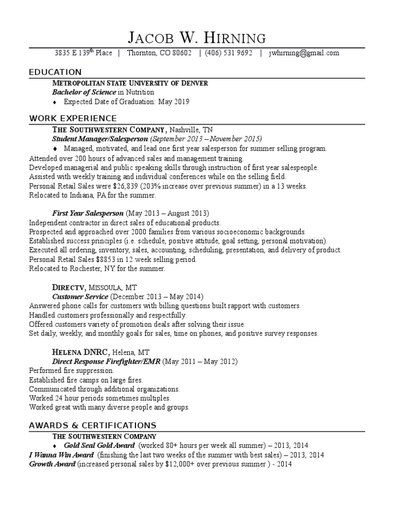 Resume Jacob Hirning | PDF | Career & Growth | Business
