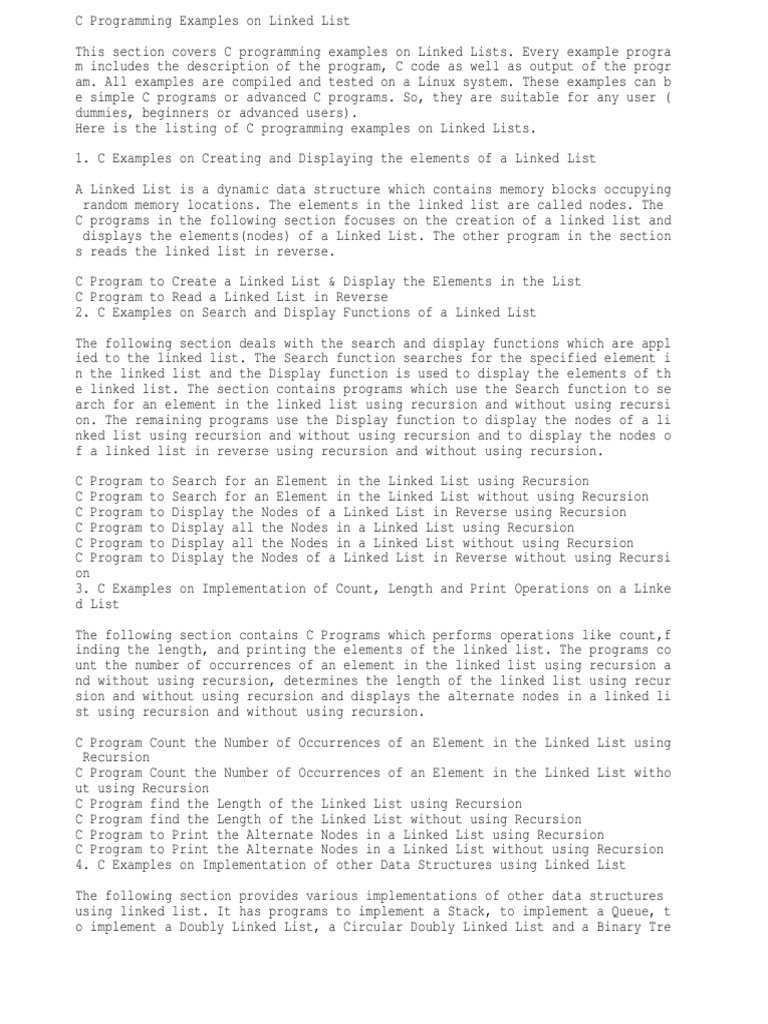 Linked List Pdf C Programming Language Data 9293