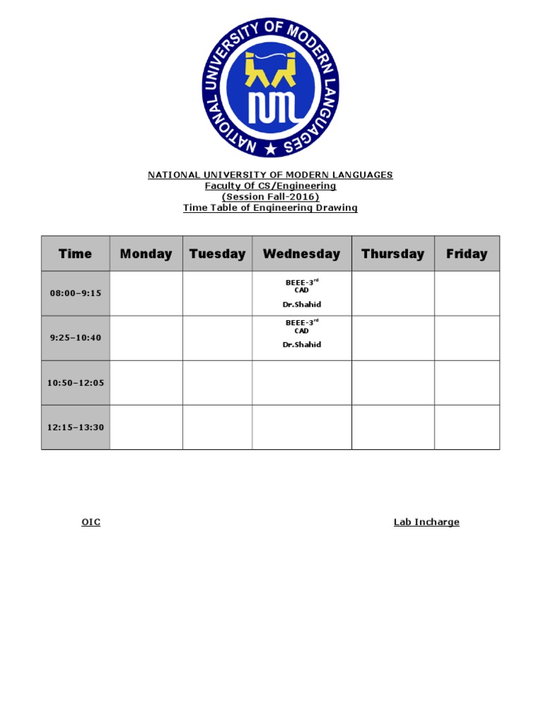 Engineering Drawing Timetable Fall 2016 | PDF