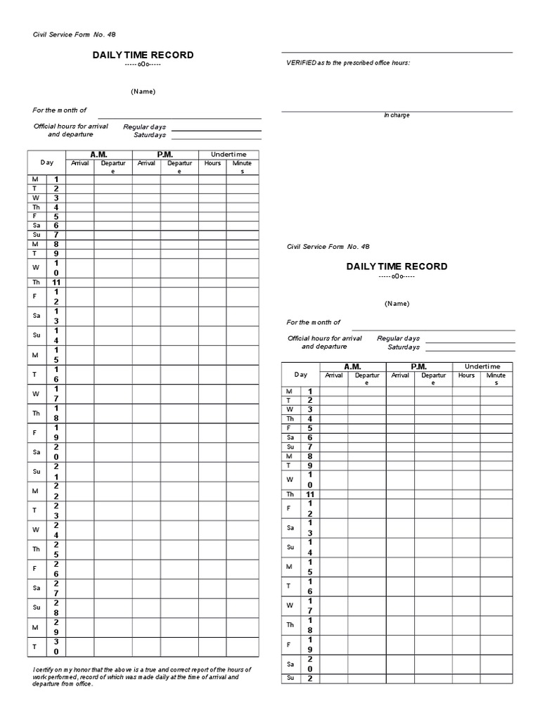 DTR Template | PDF