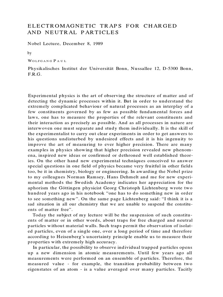 Electromagnetic Traps for Charged and Neutral Particles: Principles of ...