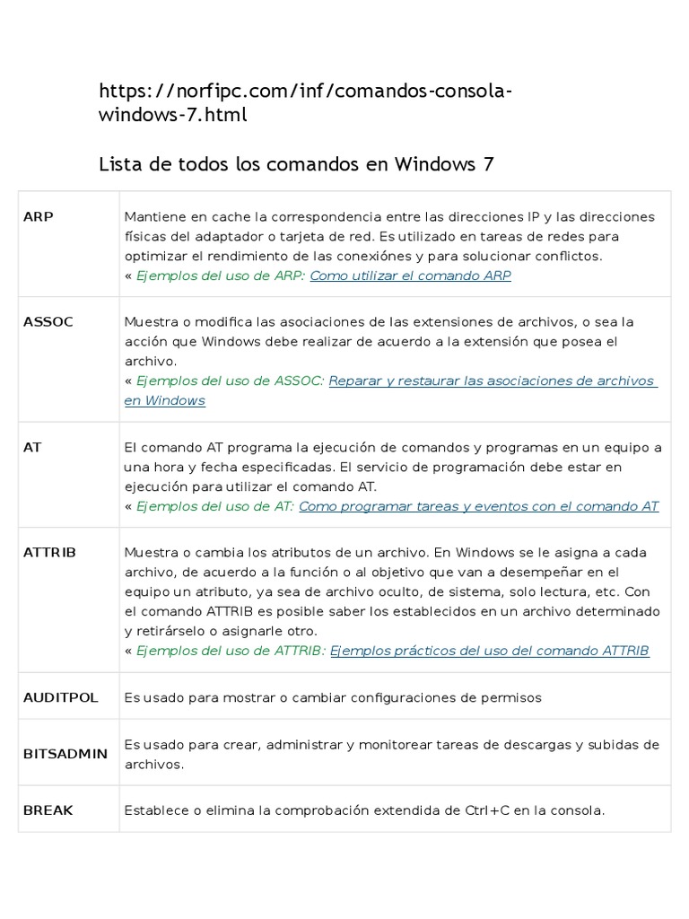 Lista de Todos Los Comandos en Windows 7 | Command Line Interface ...
