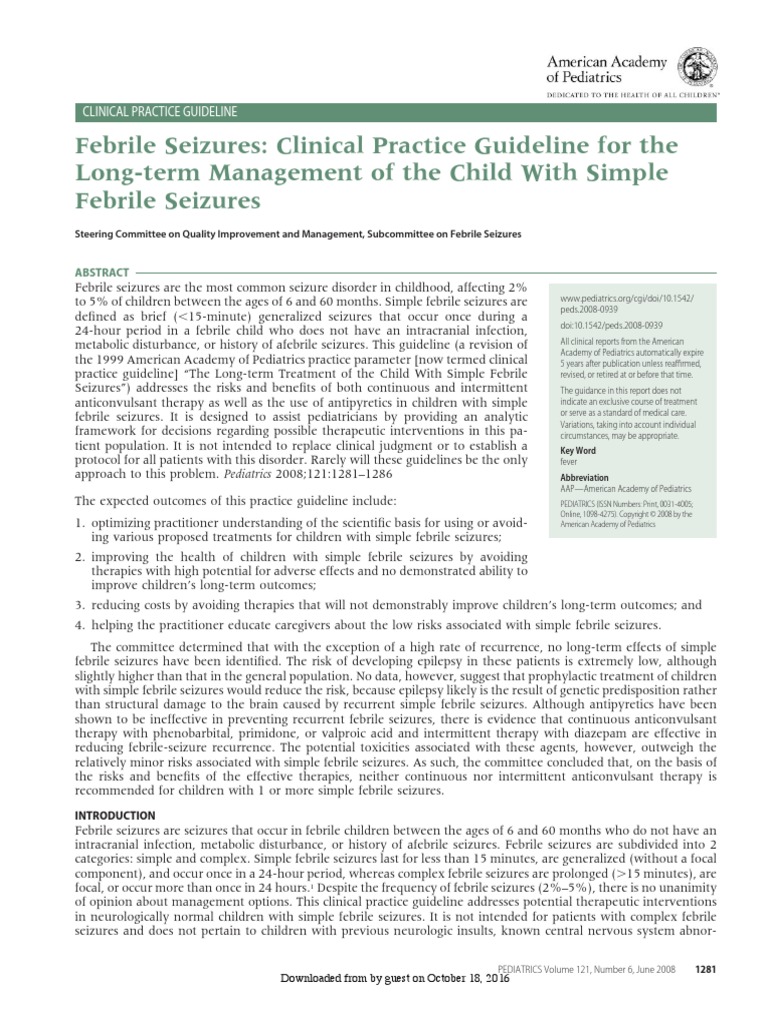 Febrile Seizures: Clinical Practice Guideline For The Long-Term ...